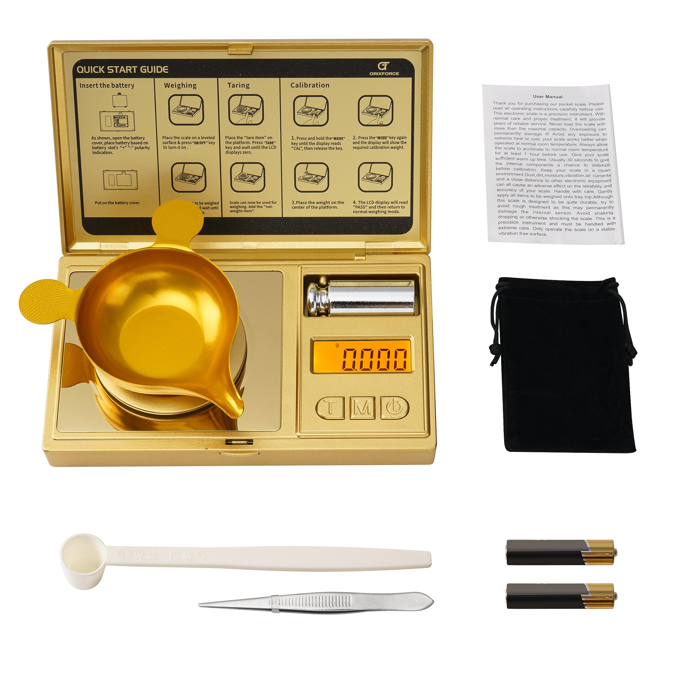ORIXFORCE High Precision Pocket Scale 50g/0.001g, Jewelry Scale, Powder Scale, Scale for Weed, Gold Weight Scale Milligram/Gram Scale for Food Portable Electronic Scale, Best Digital Scale, Gold