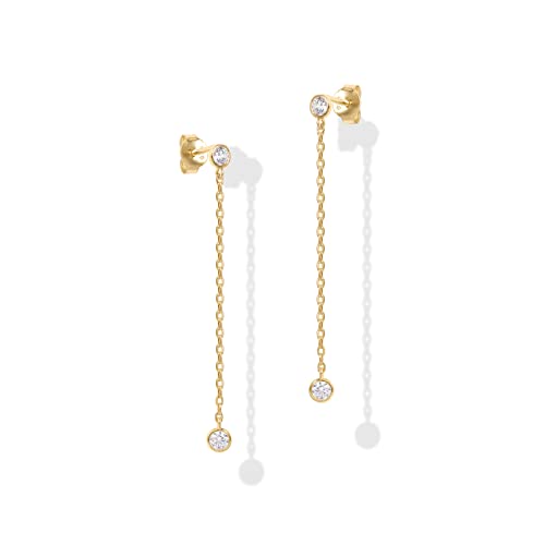 PAVOI 14K Gold Plated Sterling Silver Post Station Linear Earrings | Simulated Diamond BTY Drop Earrings | Dangle Earrings for Women (Yellow Gold)