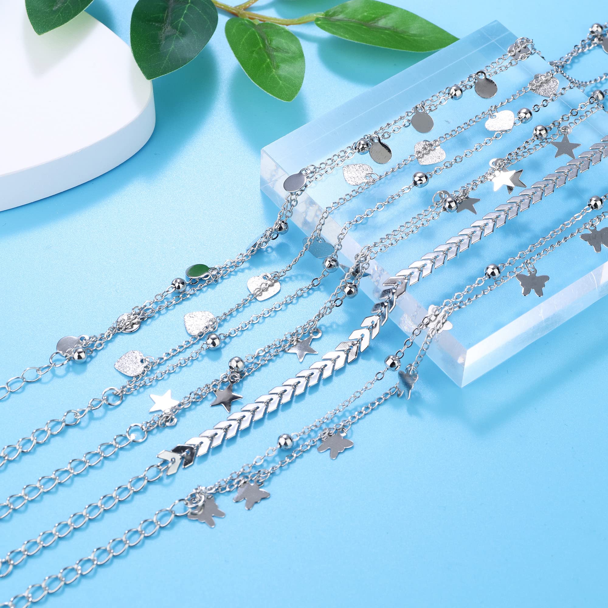 UBGICIG 25 Pcs Toe Rings and Ankle Bracelets for Women Silver Layered Anklets Open Adjustable Toe Rings for Summer Beach Foot Jewelry