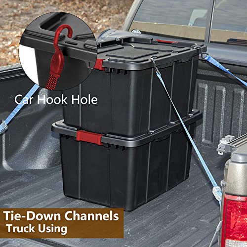 TUBYIC 27 Gallon Large Heavy-Duty Storage Plastic Bin Tote Organizing Container with Durable Lid, Black, 4 Pack
