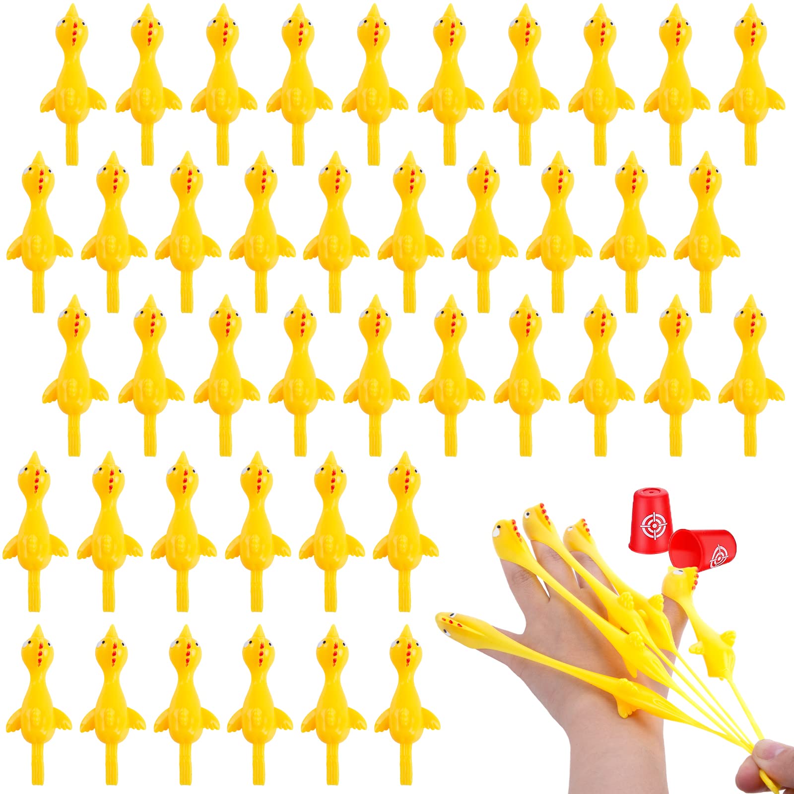 POPLAY 42PCS Flying Chicken Slingshot, Flicking Rubber Chickens Sling Shot Funny Gag Gifts for Kids Adults Party Favors Birthday Goodie Bags Stuffers Novelty Classroom Exchange Gifts
