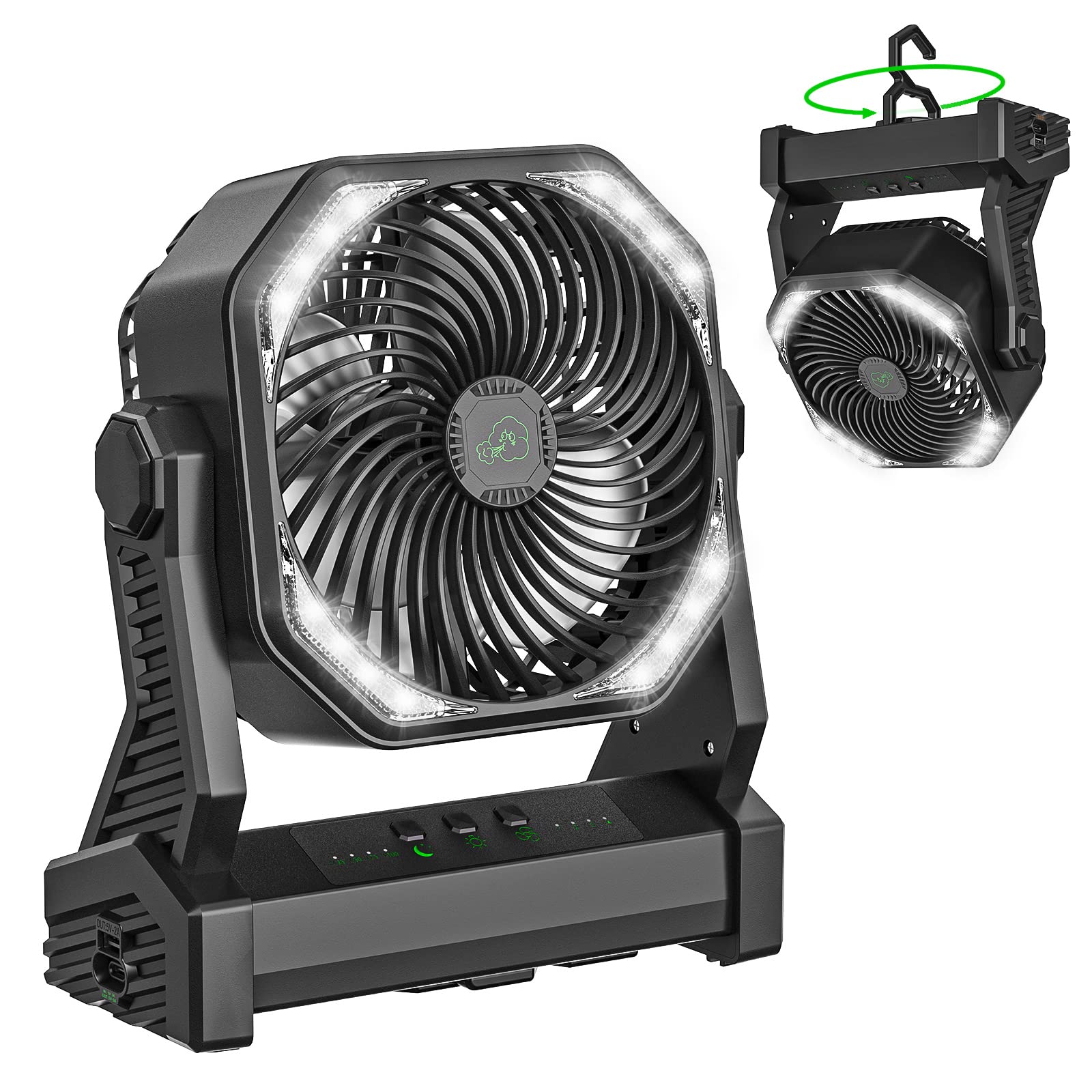 Oscillating Stroller Fan, 5000mAh Rechargeable Camping Fan, Multifunctional USB Desk Fan - Removable Flexible Octopus Tripod with Hanging Hook,3 Speed&LED Light for Stroller/Tents /Gym…