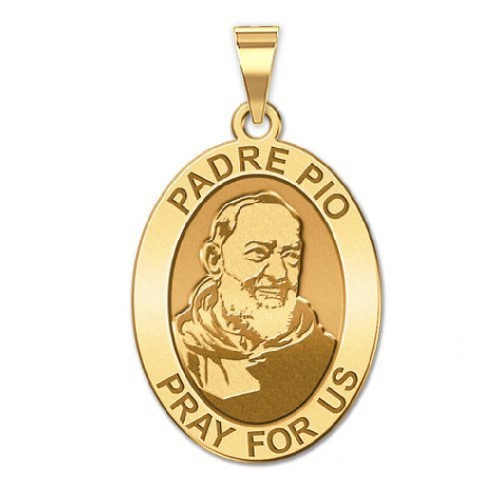 PicturesOnGold.com Padre Pio - OVAL - 1/2 X 2/3 Inch Size of Dime, Sterling Silver