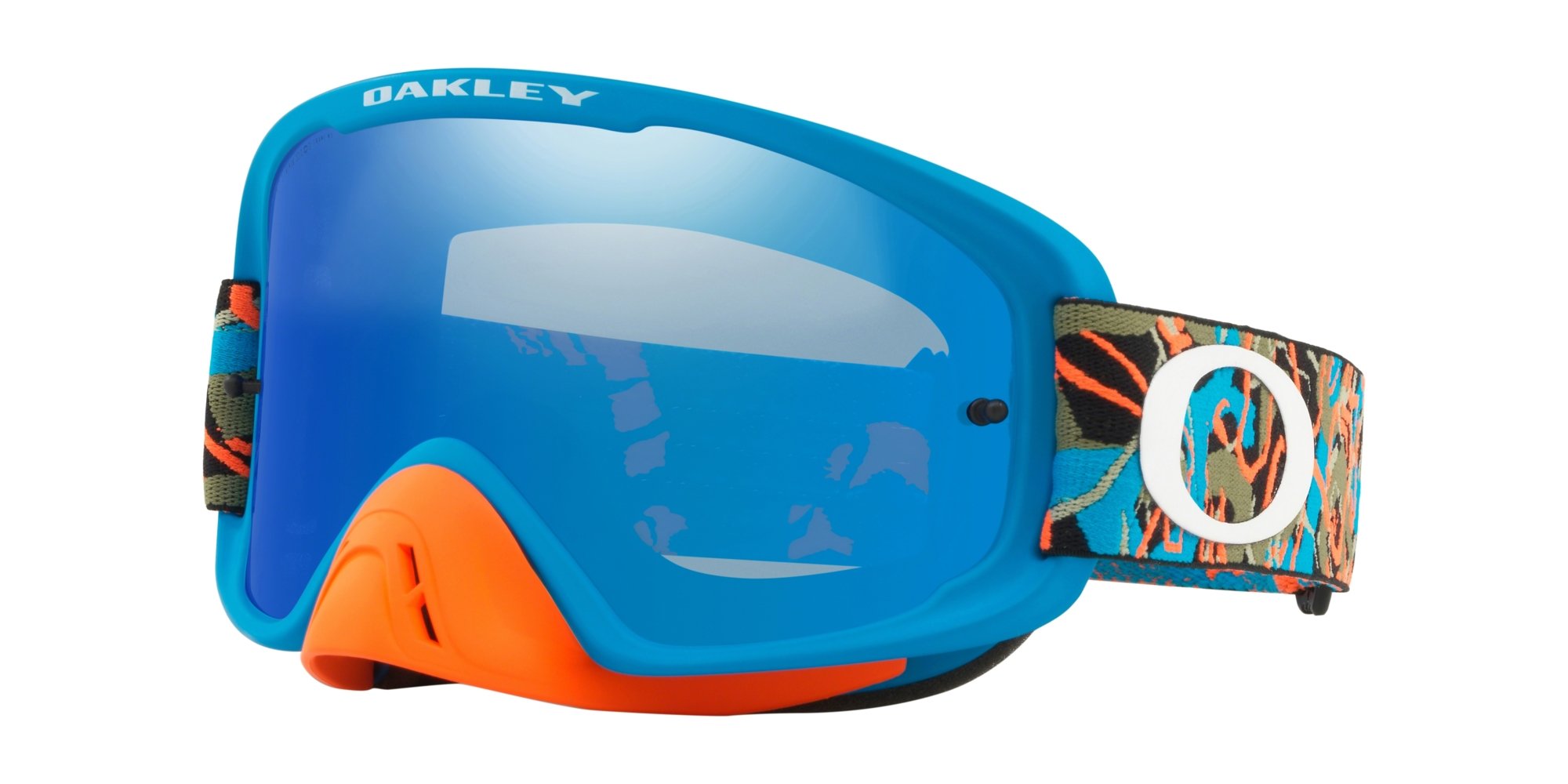 Oakley O Frame 2.0 MX Adult Off-Road Motorcycle Goggles - Camo Vine Jungle Orange Blue/Black Ice & Clear