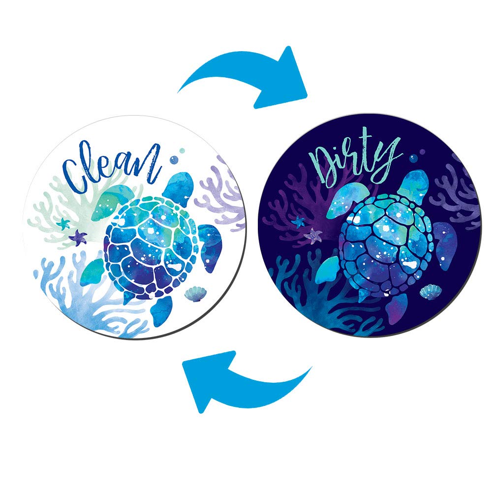WIRESTER 3.5 inch Dishwasher Clean Dirty Flip Sign Double-Sided Decoration for Kitchen Dishwasher Washing Machine, Blue Sea Turtle
