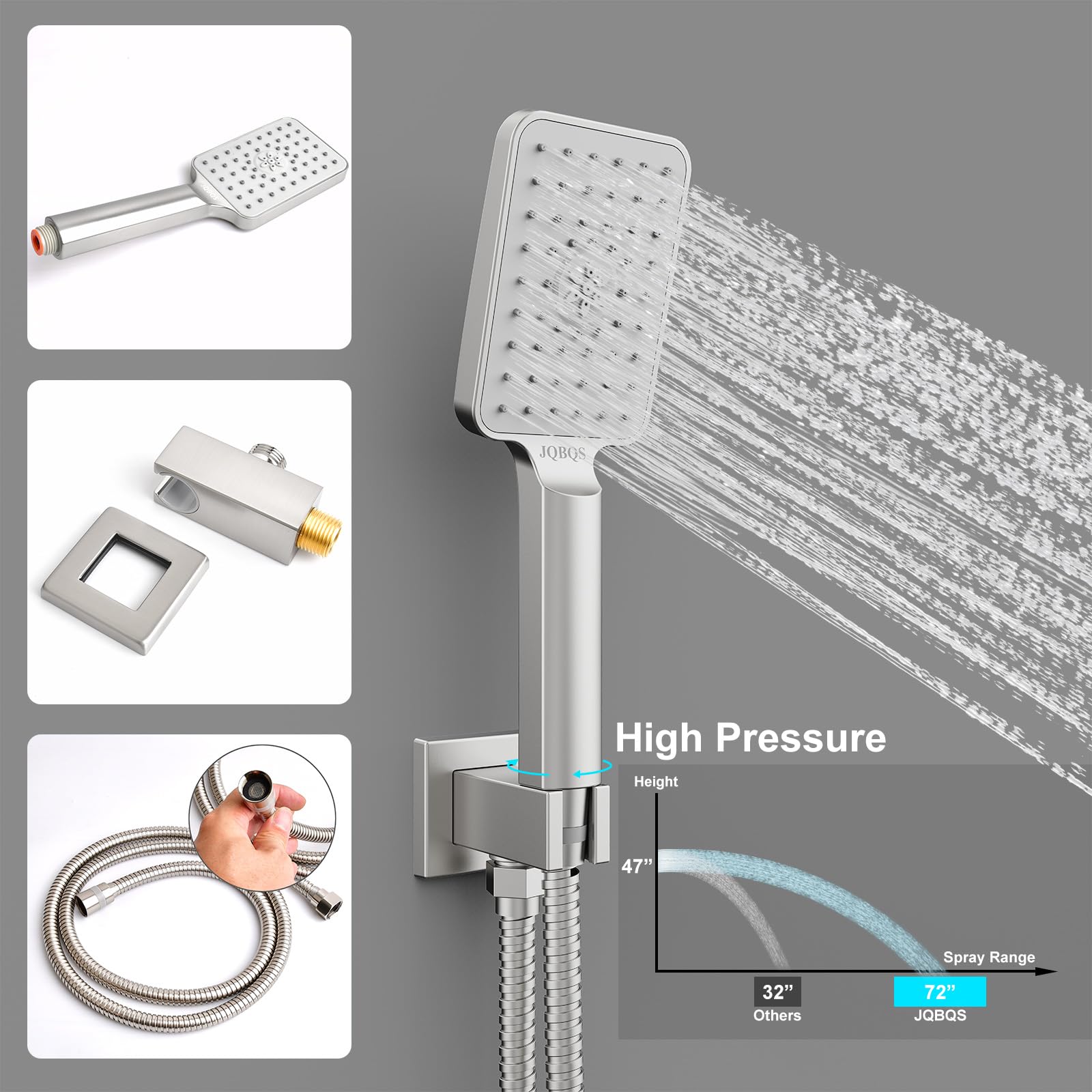 Shower System Modern Rain 12 inches Brass Shower Faucet Set With Valve and Diverter Shower Mixer With Handheld High Pressure Square Rainfall Shower Rough-in Valve (12ββ, Brushed Nickel)