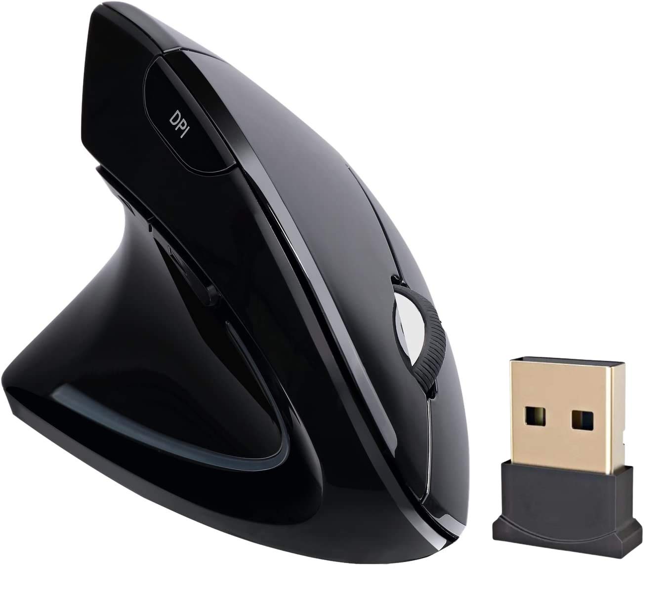 Rechargeable Left Handed Cordless Mouse, Left Ergonomic Wireless Mouse - 2.4G Left Hand Vertical Mice with USB Nano Receiver, 6 Buttons, Adjustable DPI 1000/1200 /1600, Less Noise - Black