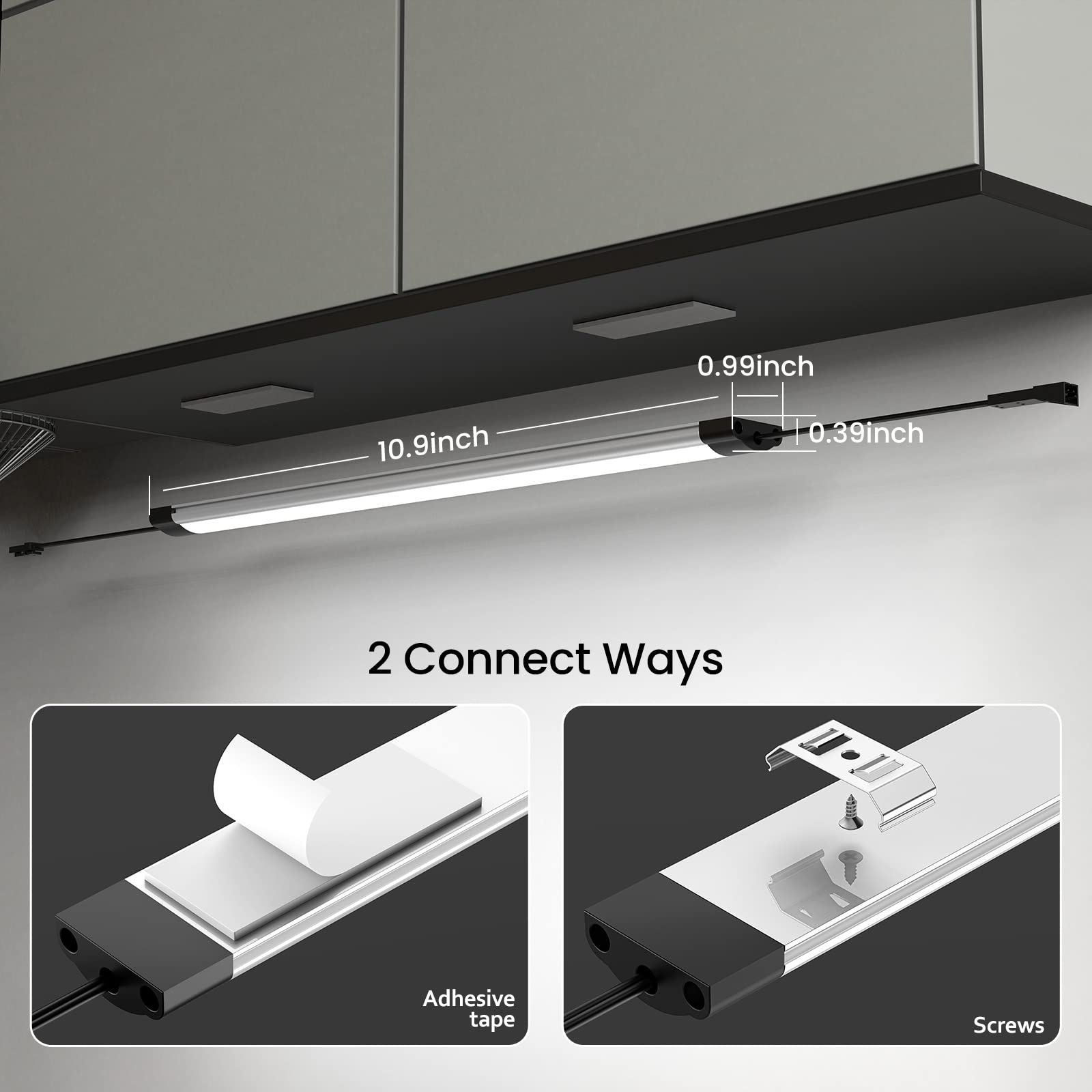 Under Cabinet Lights Kit, LED Smart Dimmable Strip Lighting Fixtures, 24V Plug in Linkable Bar LED Counter Lights for Pantry, Kitchen, Shelf, Bookcases, Showcase (6 PCS, Cold White)
