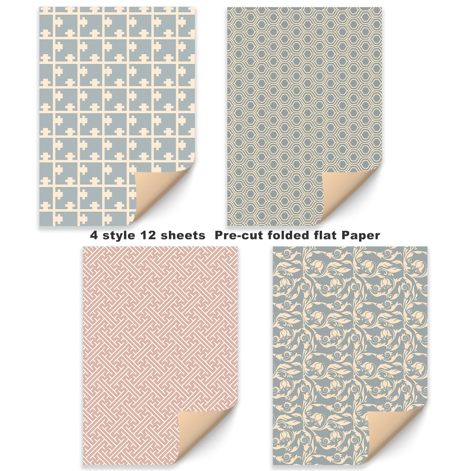 PlandRichW Kraft Wrapping Paper Folded 12 Sheets, Navy Geometric Design Kraft Paper for Christmas, Birthday, Holiday, Party, Baby Shower, Pre-Cut Each 20 X 29 Inches
