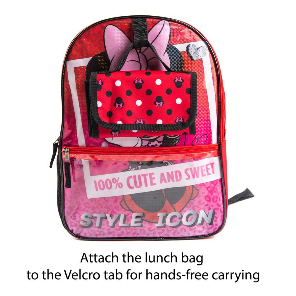 RALME 5 Pc. Minnie Mouse Backpack and Lunch Bag Set for Girls, 16 inch Red