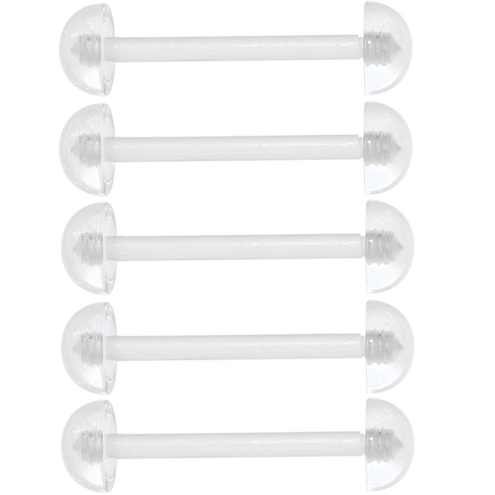 Oasis Plus 10pcs 14G Clear Flexible Plastic Retainer Tounge Ring Nipple Barbell 6mm Balls Body Piercing