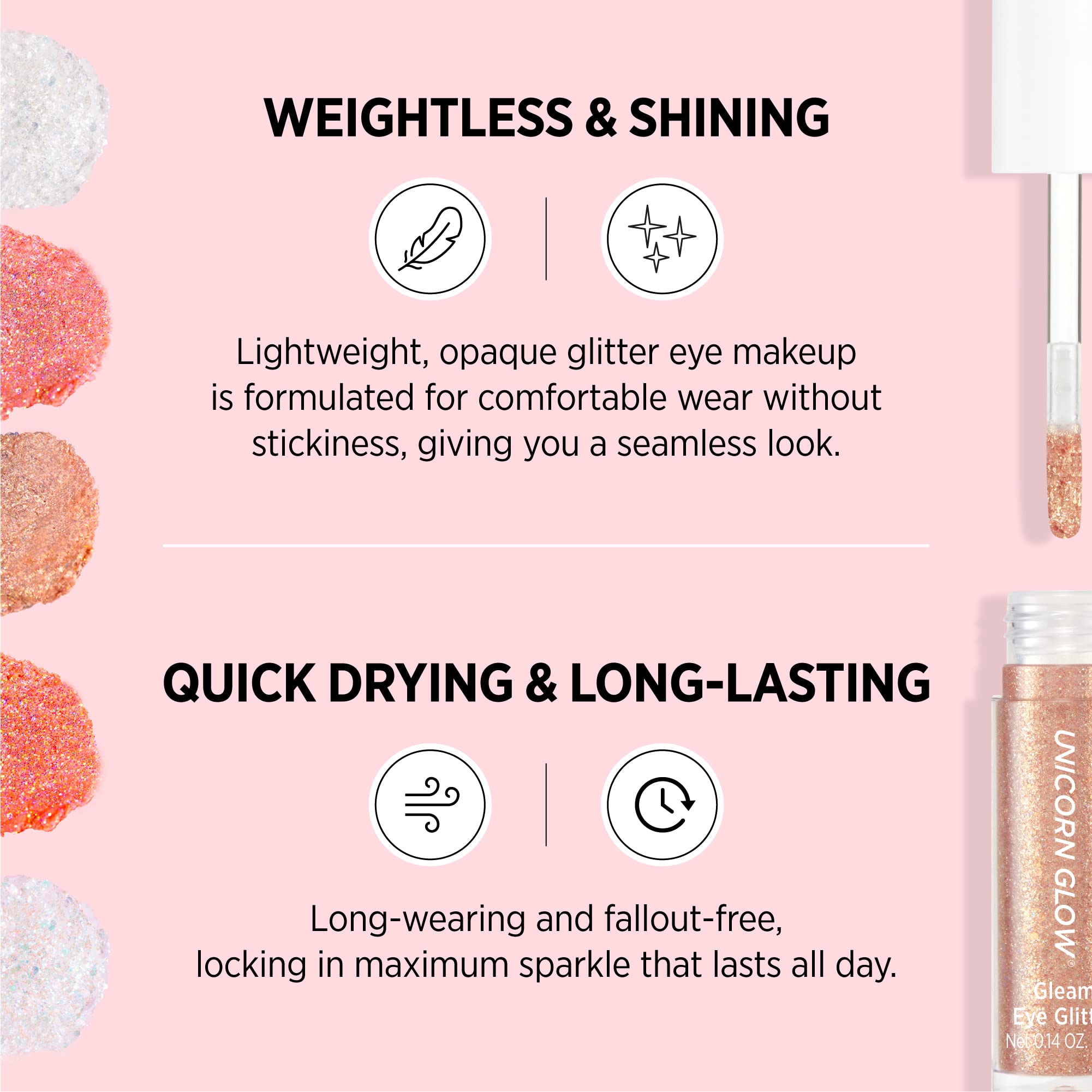 UNICORN GLOW Gleam Eye Glitter 01 Mirror, Liquid Glitter Eyeshadow for High Impact Glam Looks 0.14 oz. / 4 g Made in Korea