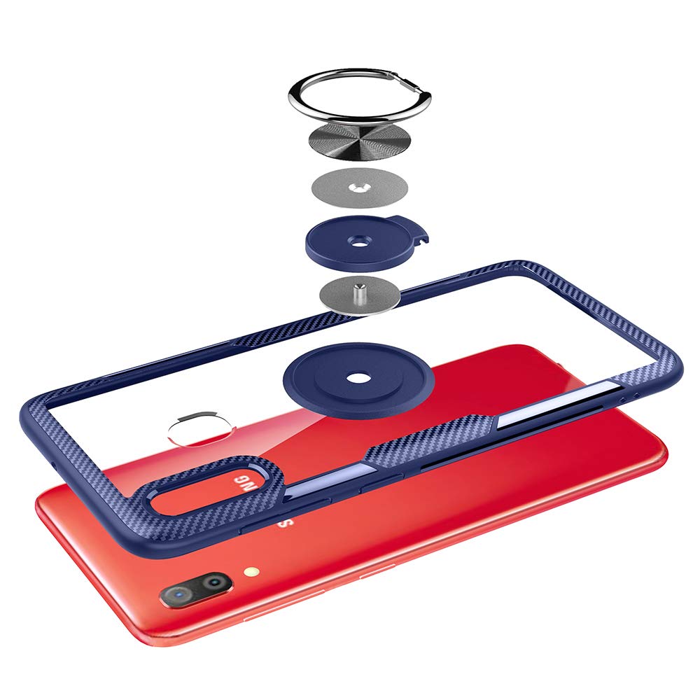 Phone Case for Samsung Galaxy A40 with Tempered Glass Screen Protector Clear Cover and Magnetic Stand Ring Rubber Holder Slim Hard Cell Accessories Glaxay A 40 Gaxaly S40 40A SM A40 Cases Men Blue
