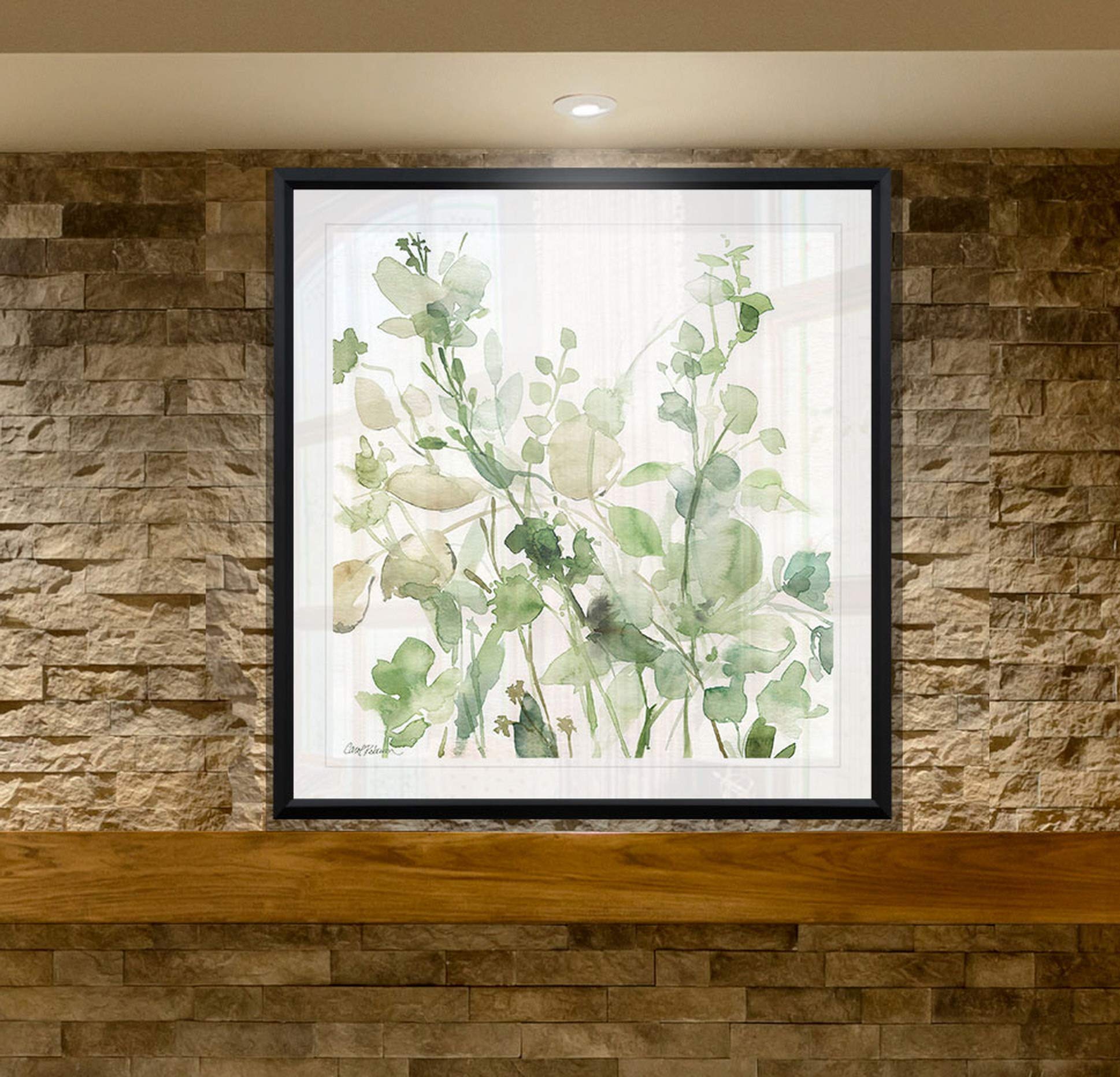 Renditions Gallery Sage Garden II Leaves Art Framed Contemporary Artwork Giclee Canvas Prints Modern Home Wall Decor Painting, 16x16