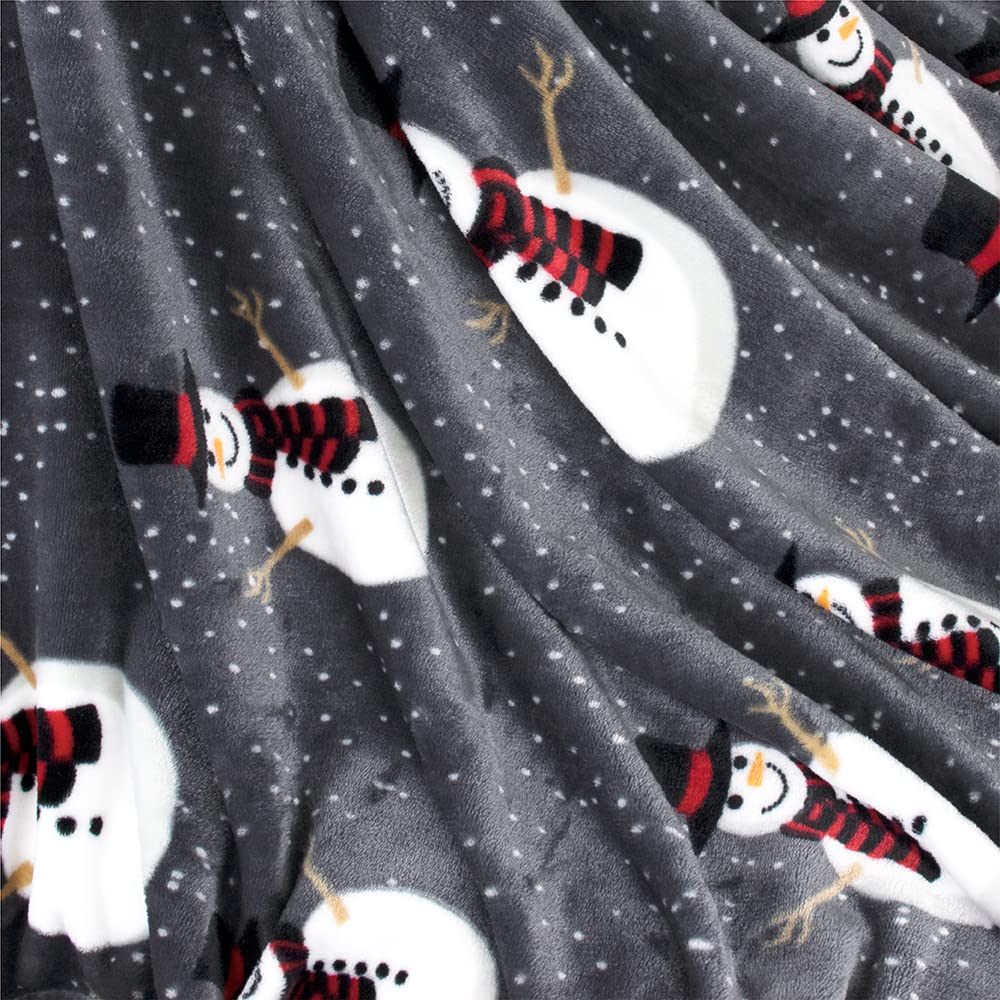 PAVILIA Christmas Snowman Throw Blanket | Grey Christmas Fleece Blanket | Soft, Plush, Warm Winter Cabin Throw, 50x60 (Grey Snowman)