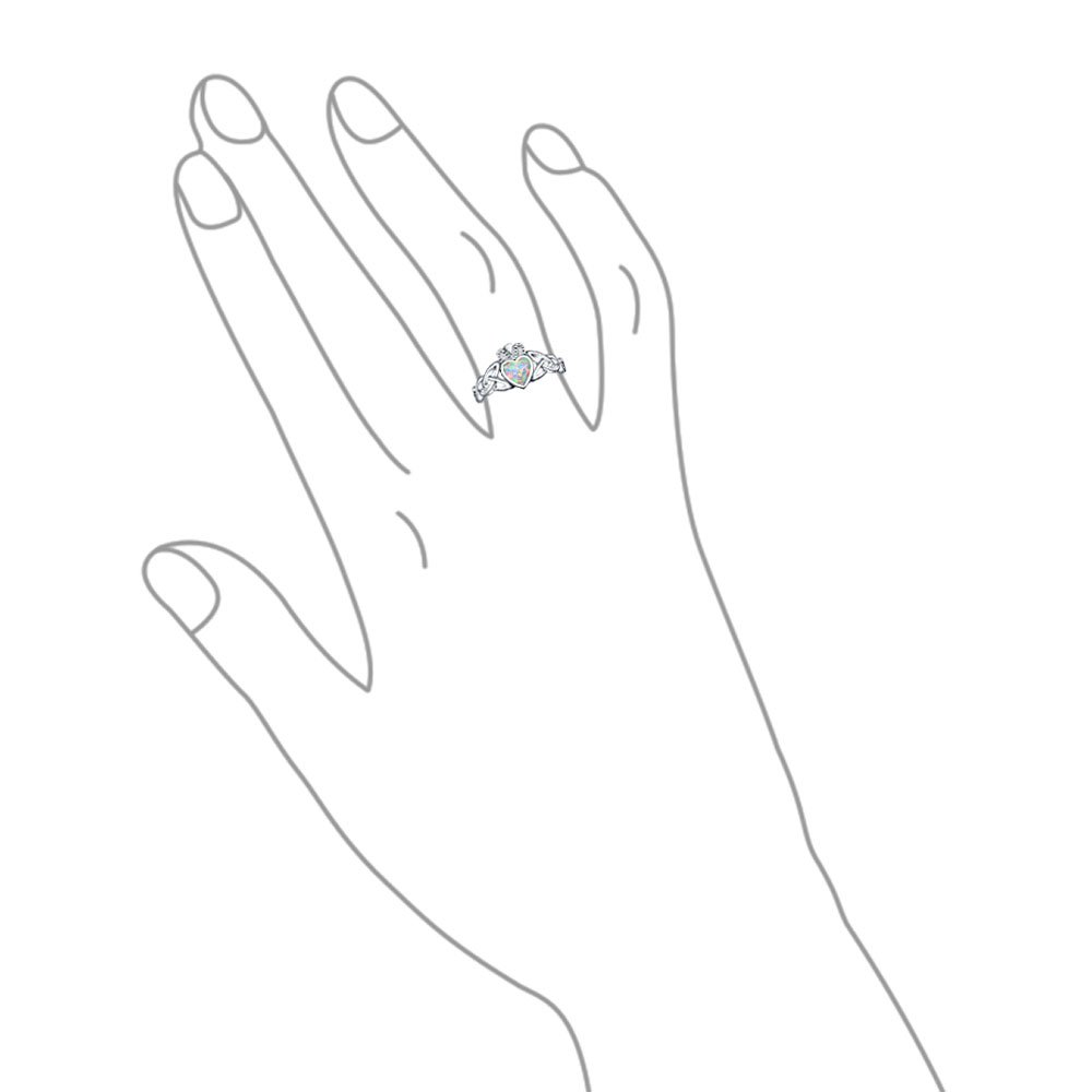 Personalize BFF Celtic Irish Friendship Couples Promise Created Opal Claddagh Ring For Women Girlfriend Teens .925 Sterling Silver October Birthstone Customizable
