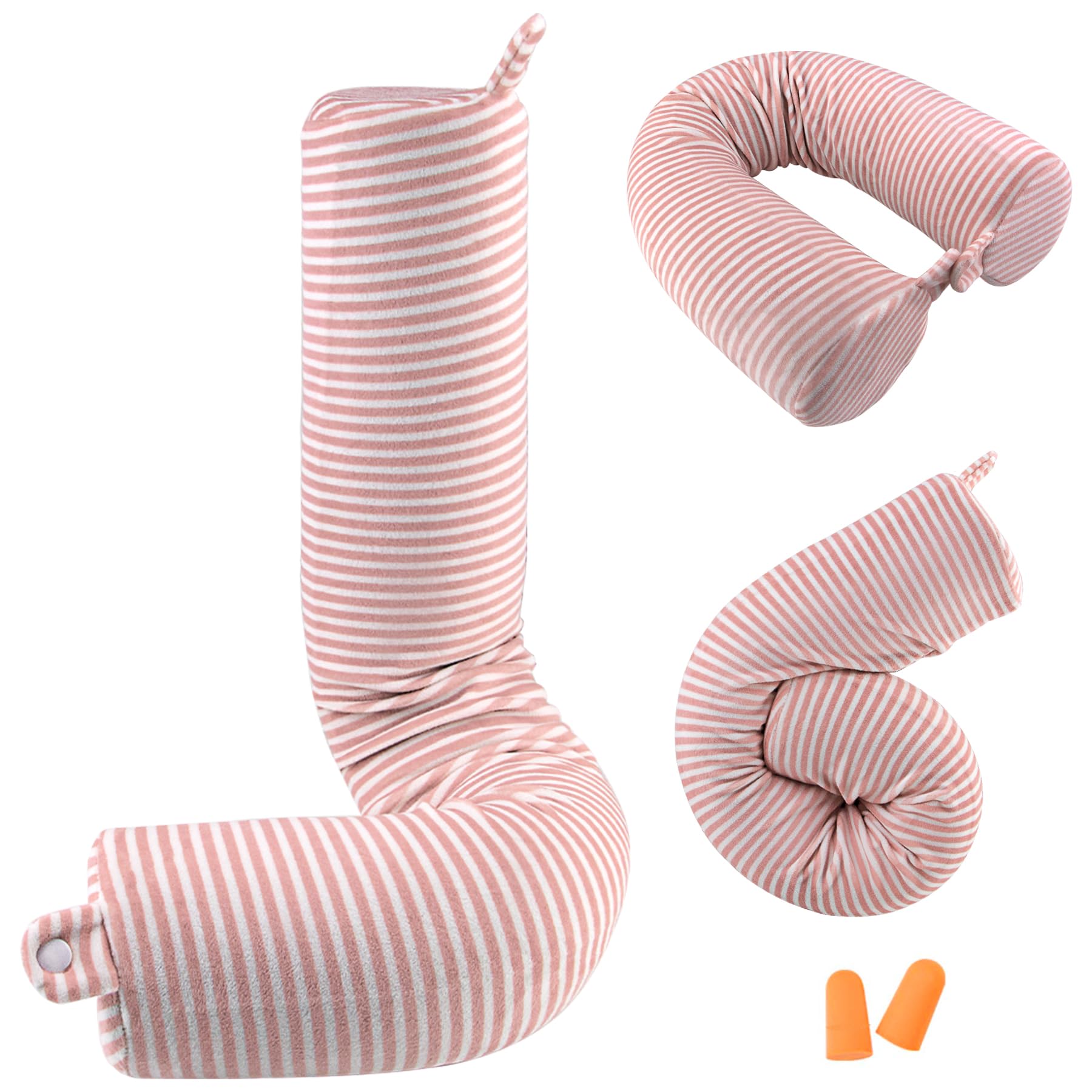 Twist Memory Foam Travel Pillow for Neck, Chin, Lumbar and Leg Support-for Travling on Airplane, Train, Bus or at Home-Adjustable, Bendable Roll Pillow with Washable Soft Cover