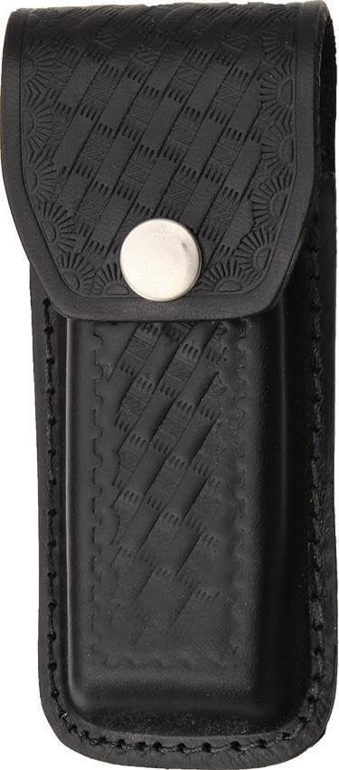 PIÑATAS OLE Sheath Folding Knife Black Leather Embossed Basketweave Design 4.5 to 5" 1144