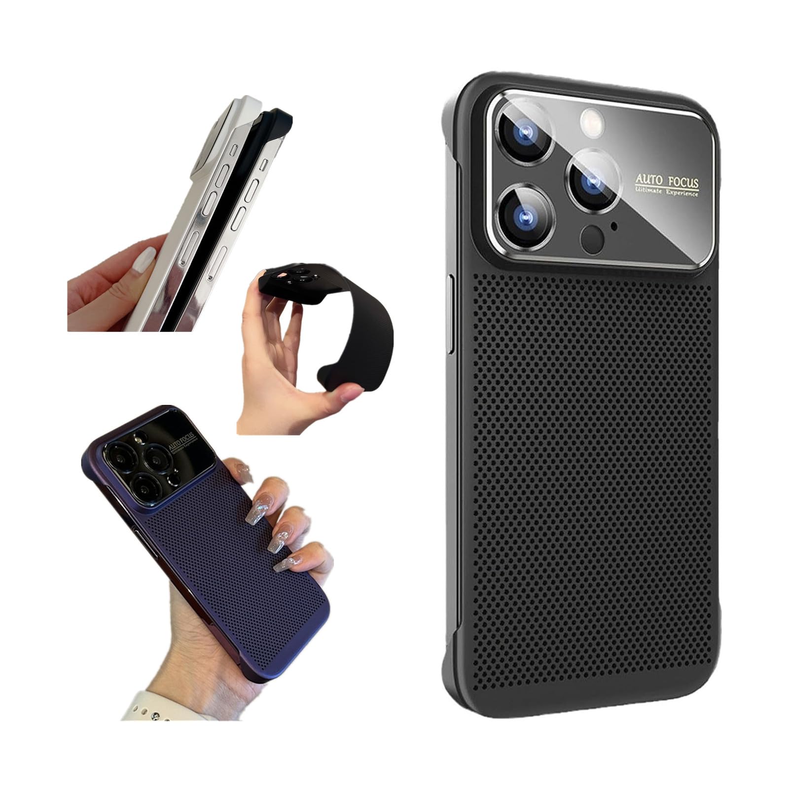 SARAYO Electroplating Heat Dissipation Phone Case for iPhone 14 13 12 Plus Pro Max,New Heat Dissipation Plating Fine Hole Protector Phone Case,Large Window Frameless Mobile Cover (12 pro max, Black)