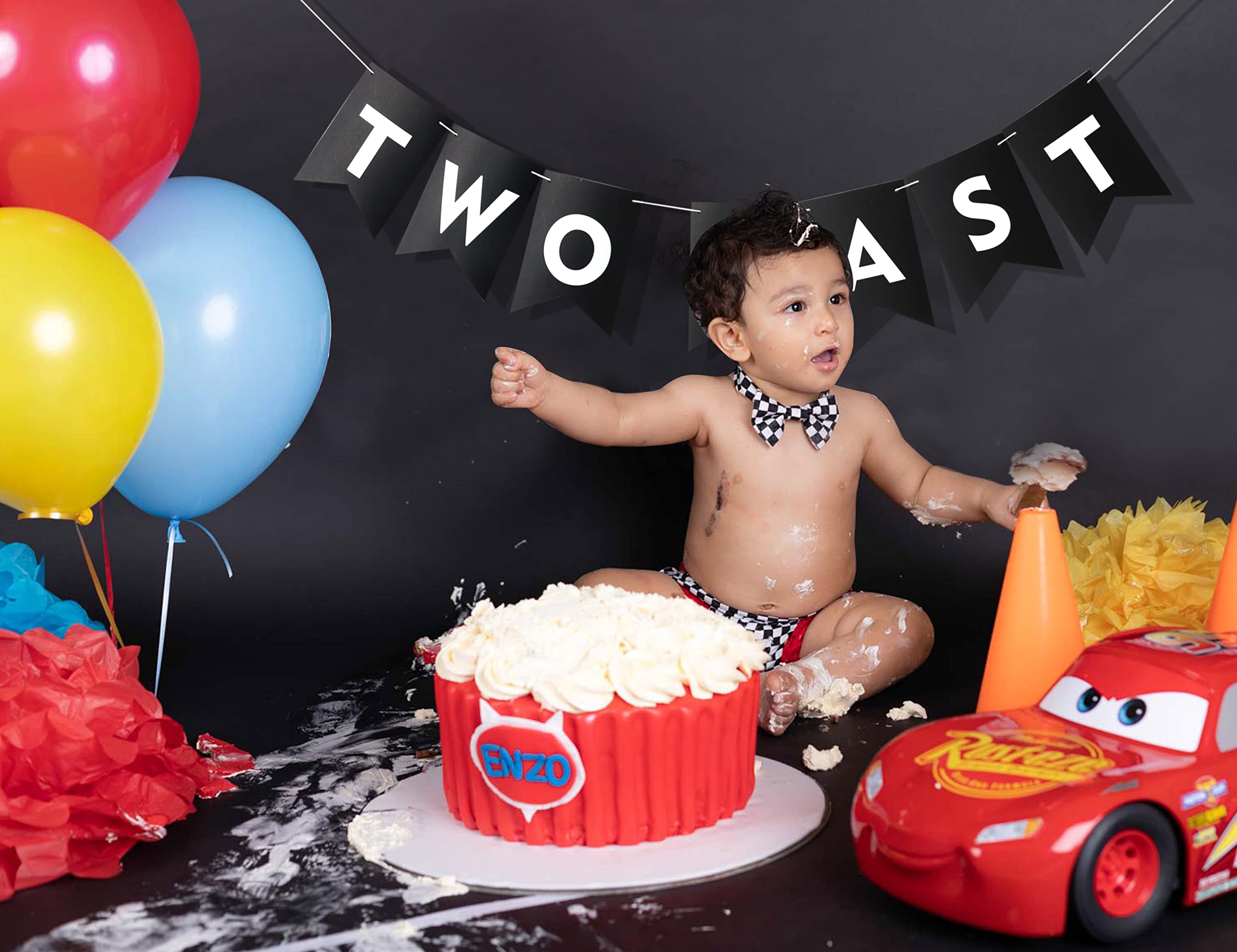 Two Fast Banner - Two Fast Car Birthday Party - Vroom Car Party - Second Birthday Party - Two Fast Flag Banner
