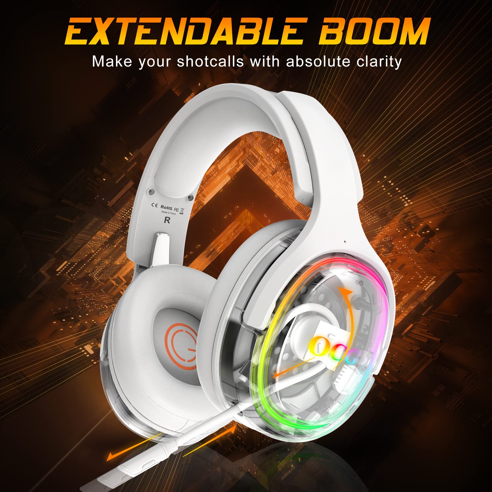 OCG Gaming Headset Dual Wireless Lossless 2.4G Bluetooth Gaming Headphones with Detachable Microphone 50mm Speakers - for PC, PS4, PS5,Smartphone,MacBook,Notebook,Tablet White…