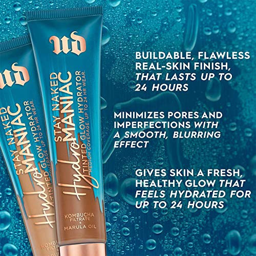 Urban Decay Hydromaniac Tinted Moisturizer - Dewy Medium Coverage Foundation - 24HR Hydration - With Kombucha Filtrate + Marula Oil - Lightweight Healthy Glow – Vegan - 51 Medium Neutral - 1.1 Fl. Oz