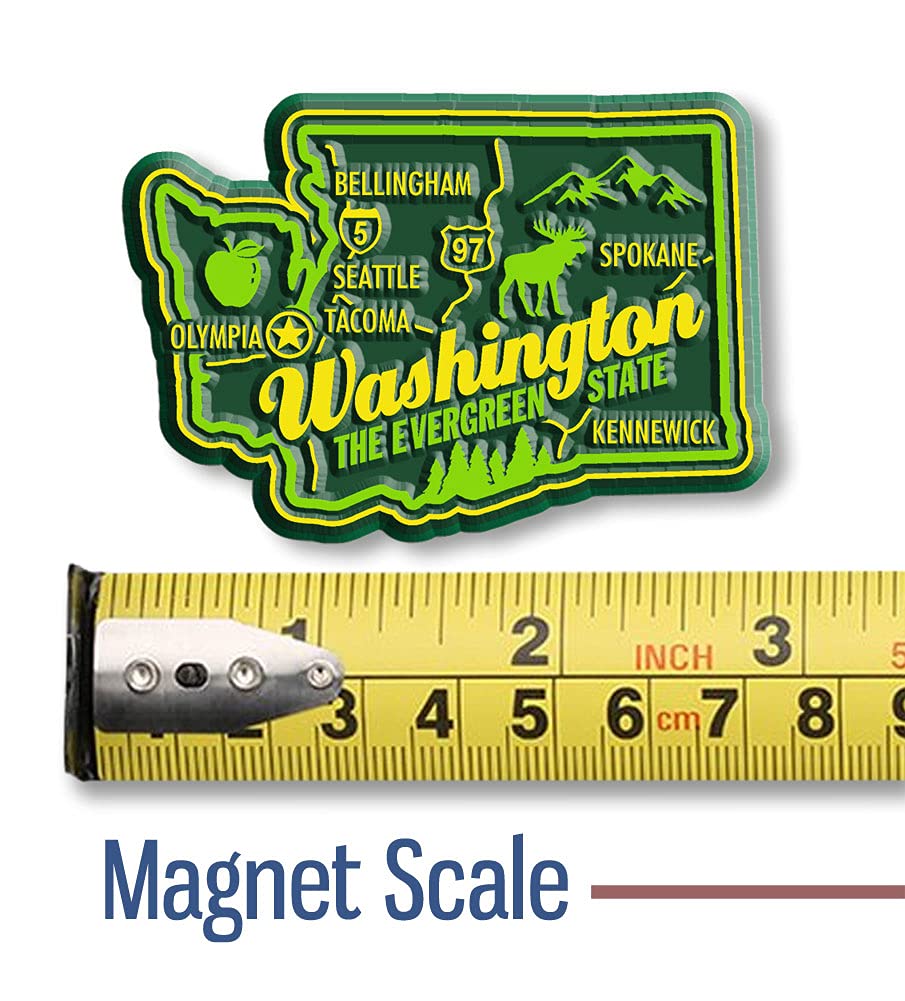 Washington Premium State Magnet by Classic Magnets, 2.6" x 1.8", Collectible Souvenirs Made in The USA