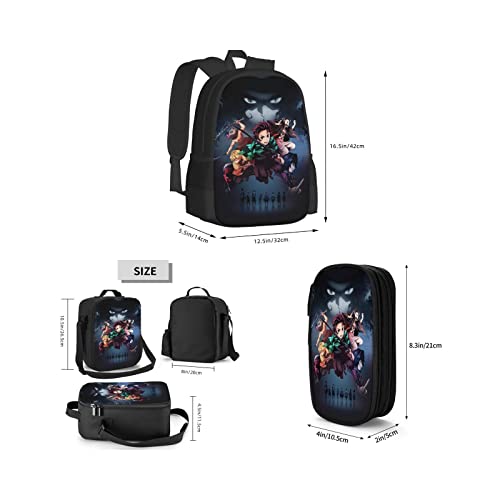 Qxpztk Anime Backpack Set 3D Printing Backpack Three-Piece Set Outdoor Travel Light Casual Backpack With Lunch Bag
