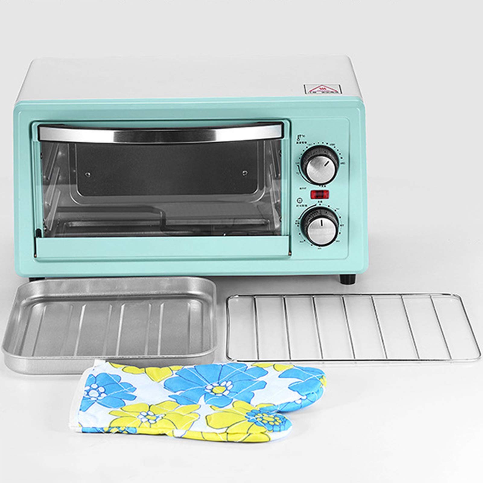 Multifunctional Electric Mini Oven,Retro Baking Cake Bread Electric Oven, Intelligent Stainless Steel Coating Microwave Oven (Mint) (Mint)