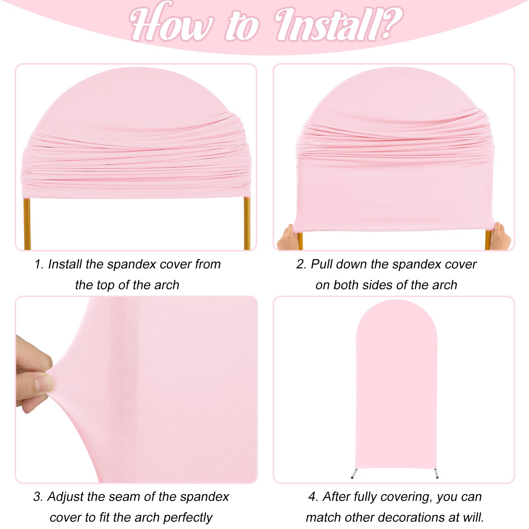 Spandex Fitted Wedding Arch Cover 7.2FT Pink Arch Backdrop Cover, Round Top Chiara Backdrop Stand Covers for Wedding Birthday Party Baby Shower Banquet Arch Decoration (Pink, 7.2FT)