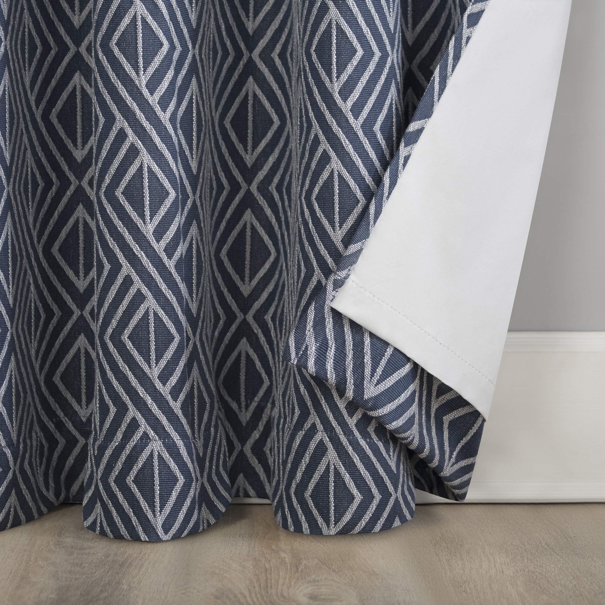 Scott Living Gresham Geometric Total Blackout Grommet Curtain Panel, 52" x 84", Blue