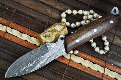 Perkin - Custom Handmade Damascus Hunting Knife - Beautiful Camping Knife - Full Tang
