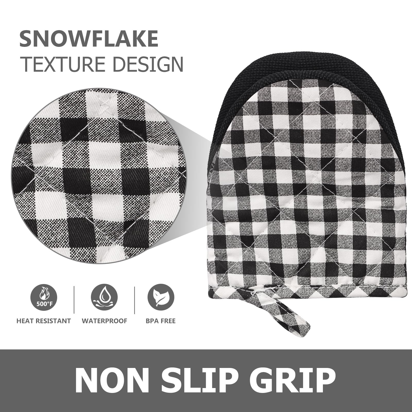 Qulable 1 Pair Short Oven Mitts - Silicone Kitchen Oven Gloves High Heat Resistant 500℉, Mini Oven Mits with Non-Slip Grip Surfaces and Hanging Loop for BBQ, Baking, Cooking and Grilling
