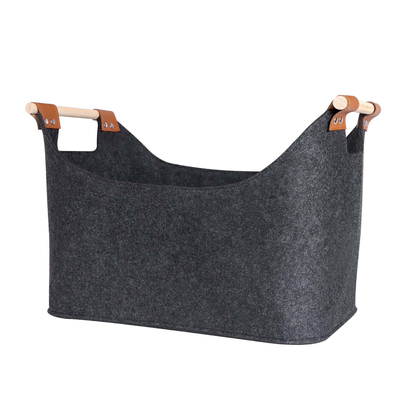 Sindax Storage Basket Felt, Foldable Storage Bin with Wood Handles, Storage Box for Office Bedroom Nursery Laundry Books Clothes Toys Organizing - 15.7" x 9.8" x 11" Grey