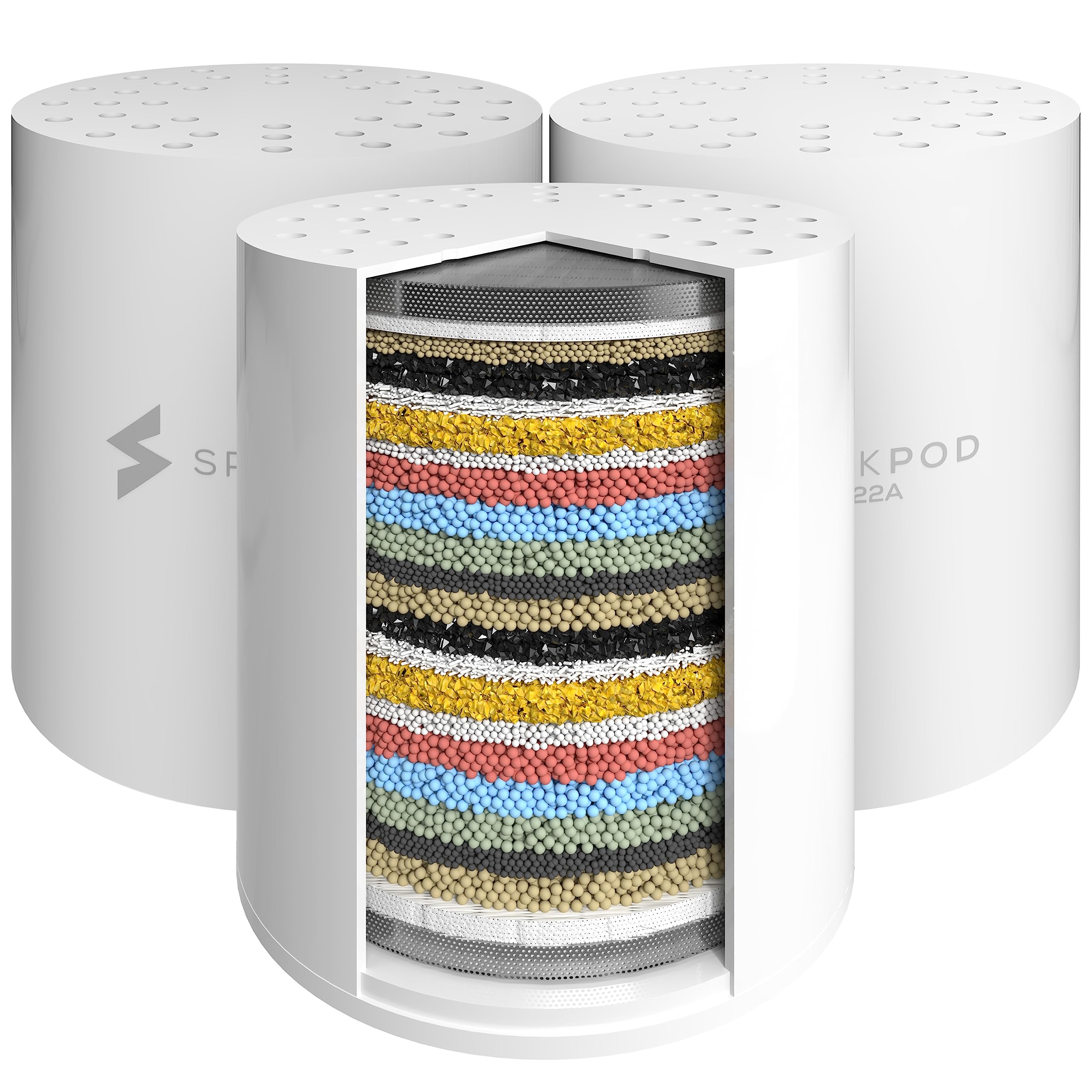 SparkPod High Output Shower Filter Cartridge- Suitable for People with Sensitive and Dry Skin and Scalp, Filters Chlorine and Impurities | 1-min install (Standard, 3 pc)