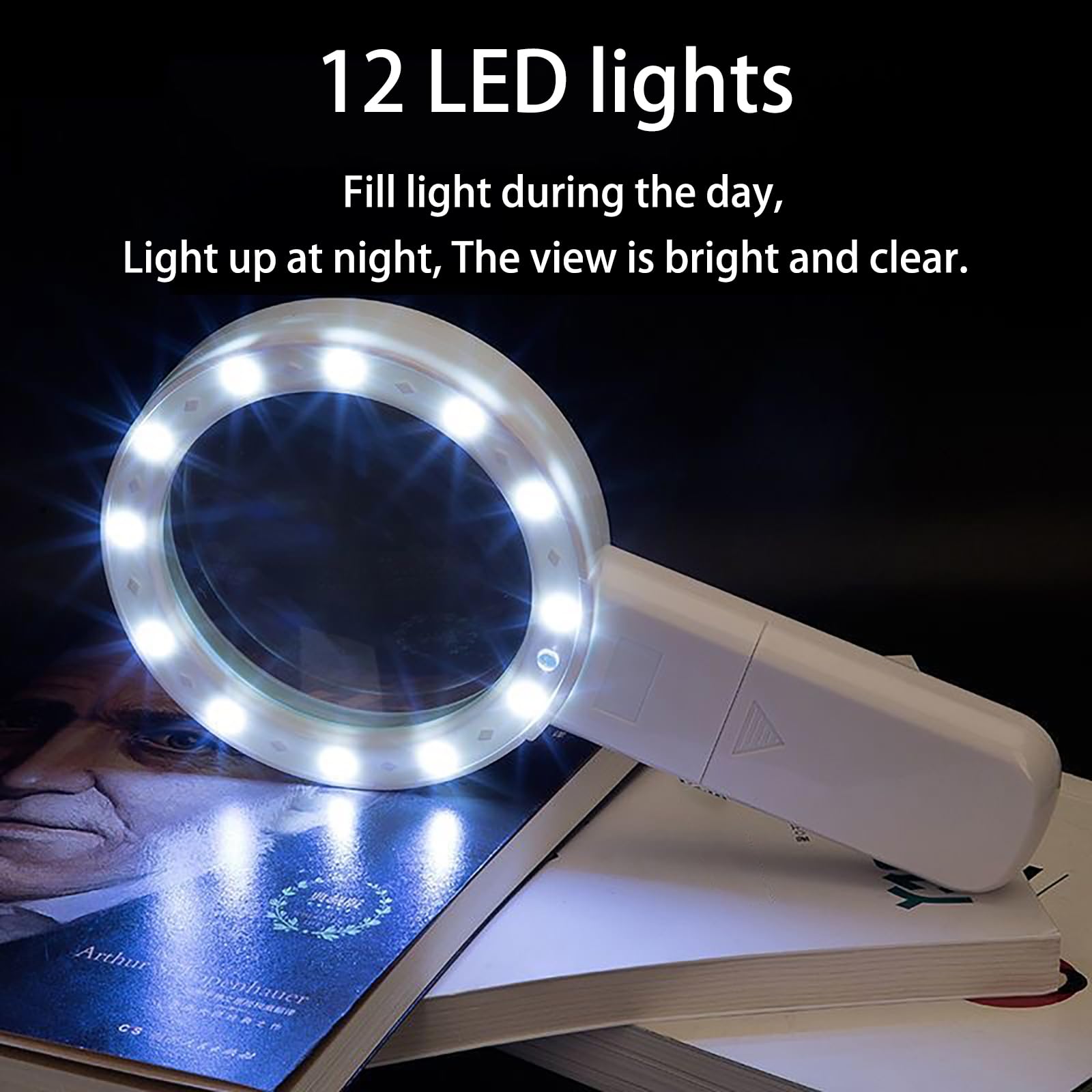 TWINBOSTER Magnifying Glass with Light, Magnifier 20X Handheld Illuminated Lighted Magnifier with 12 LED Lights for Seniors Reading, Stamps, Map,Repair, Observe Plants,Inspection, Macular Degeneration