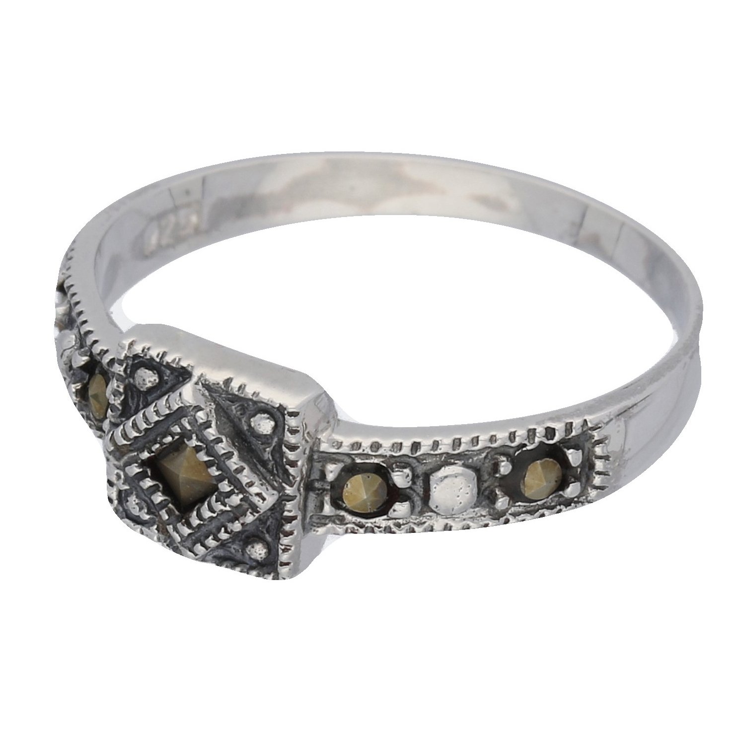 Petite Light Weight Square Sterling Silver Marcasite Ring Size 7(Sizes 6,7,8,9)