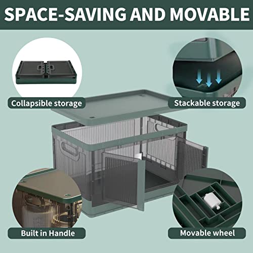 Sineda 2 Pack Storage Bins with Lids - 19 Gallon Collapsible Storage Bins with Wheels and Door, Stackable Storage Bins for Clothing, Blankets, Books, Bedding and Toys.(19 Gal-2Pack, Green)
