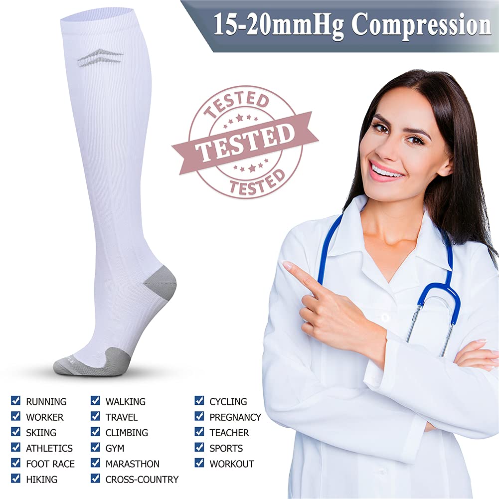 QUXIANG Copper Compression Socks for Women & Men Circulation (8 Pairs) - Best for Running Athletic Cycling - 15-20 mmHg (L/XL,Multi 12)