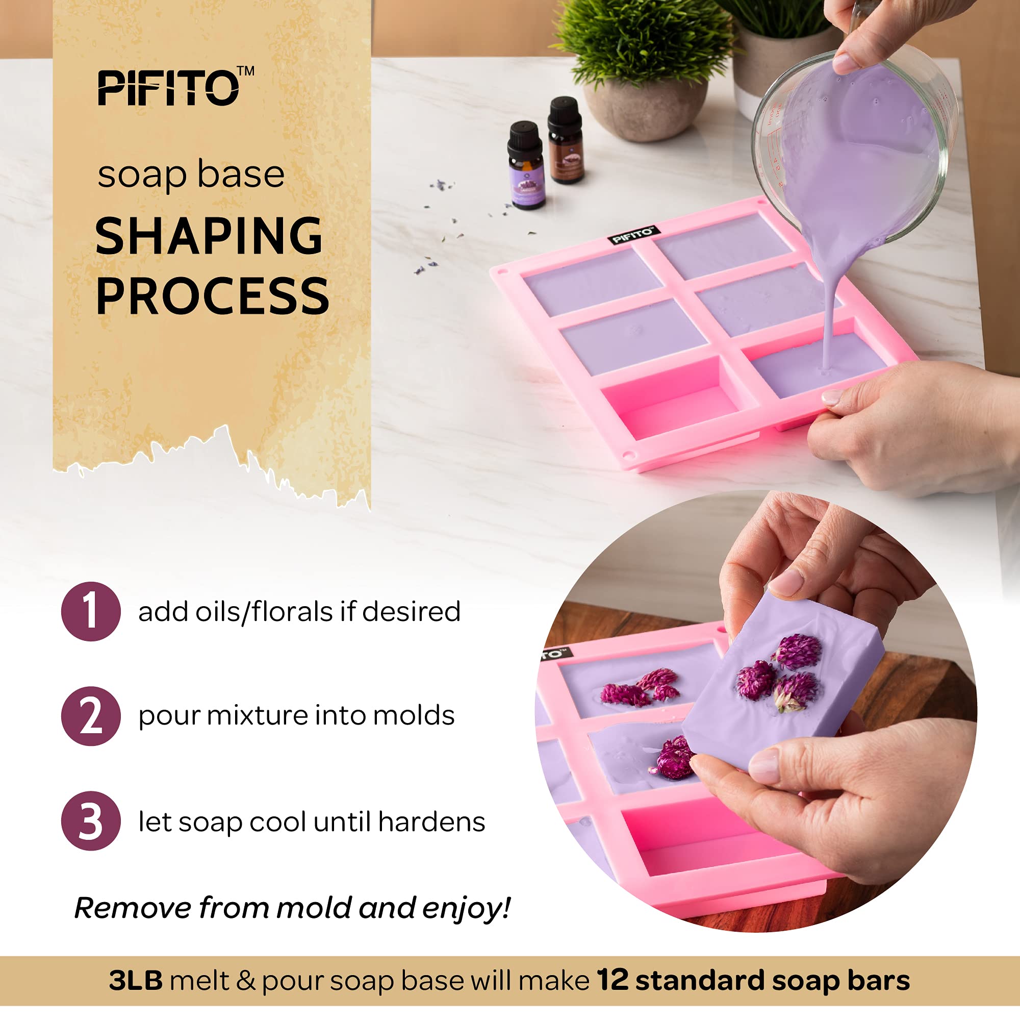 Pifito Soap Making Kit β DIY Soap Making Supplies - 3 lbs Melt and Pour Soap Base (Shea Butter, Goats Milk, Oatmeal), 8-Pack Oxide Pigment Colorants Sampler, Mold and Instructions