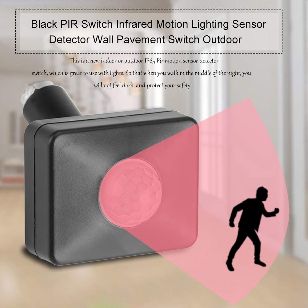 PIR Motion Sensor - Black PIR Switch, PIR Motion Sensor Light Switch, Infrared Motion Lighting Sensor Detector, Wall Pavement Switch Outdoor