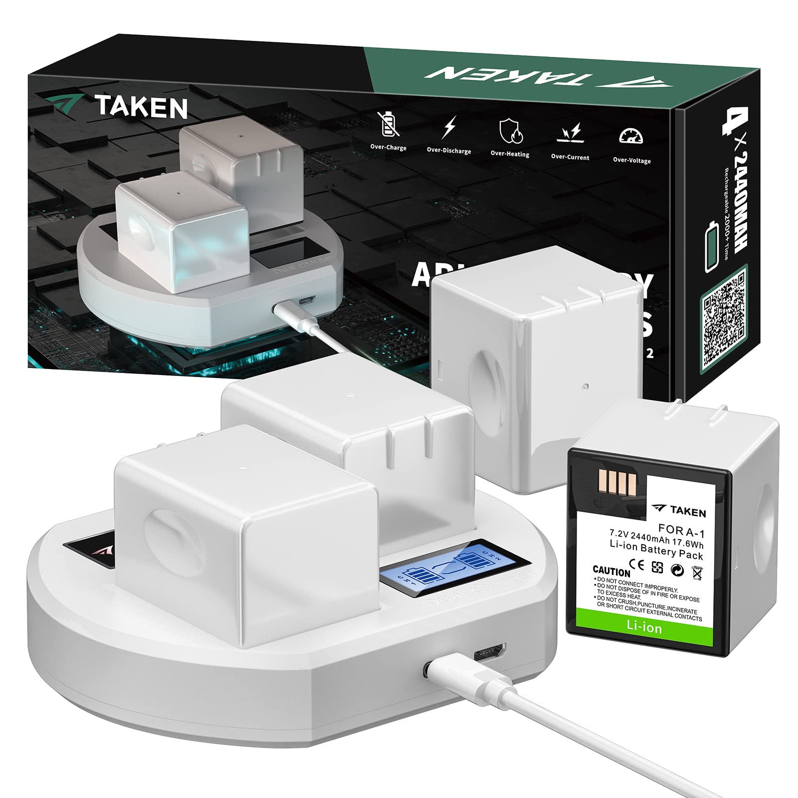Taken Batteries for Arlo Pro and Arlo Pro 2 Surveillance Camera, 4-Pack 7.2V 2440mAh Relacement Batteries with LCD Battery Charger Station(NOT Compatible with Arlo Ultra 2, Arlo Pro 3)