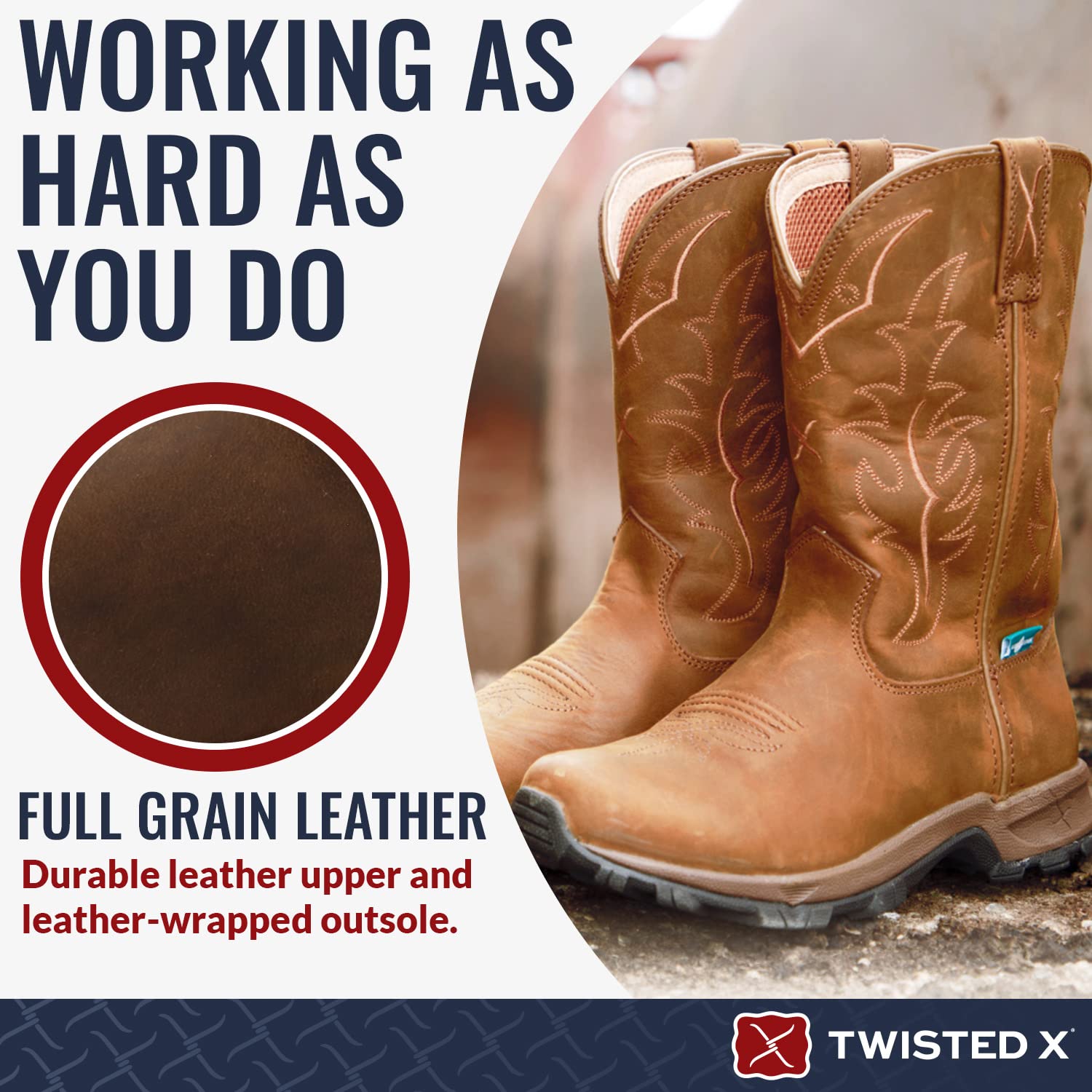 Twisted X Embroidered Women's Cowboy Hiker Boot D Toe 10", 8.5 (M), Brown
