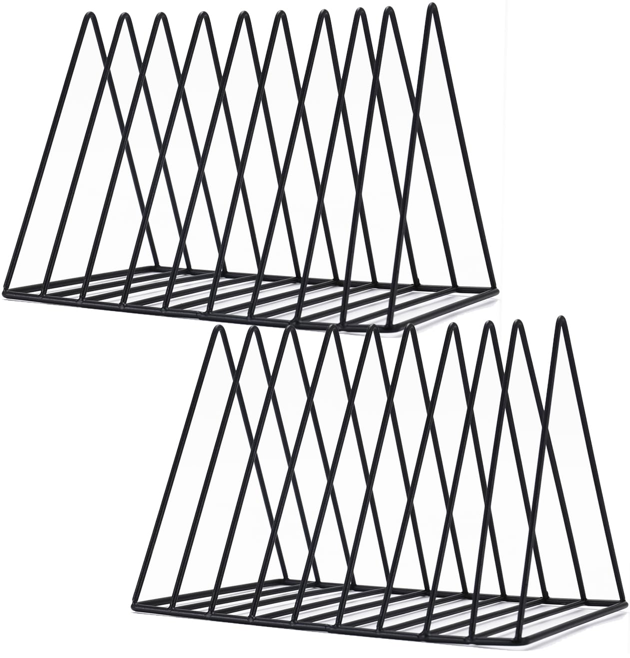 Sooyee 2 Pack 9 Slot Black Magazine Holder,Desktop File Sorter Organizer Triangle Bookshelf Decor Home Office