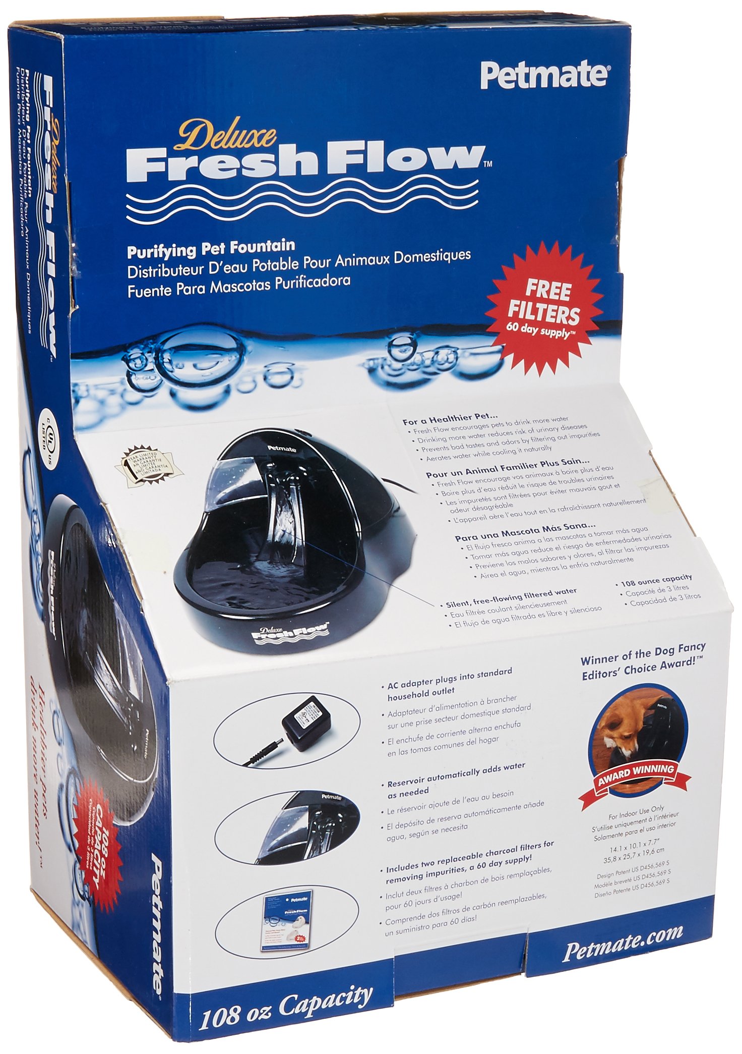 Petmate Deluxe Fresh Flow Purifying Pet Fountain, 108 oz Capacity