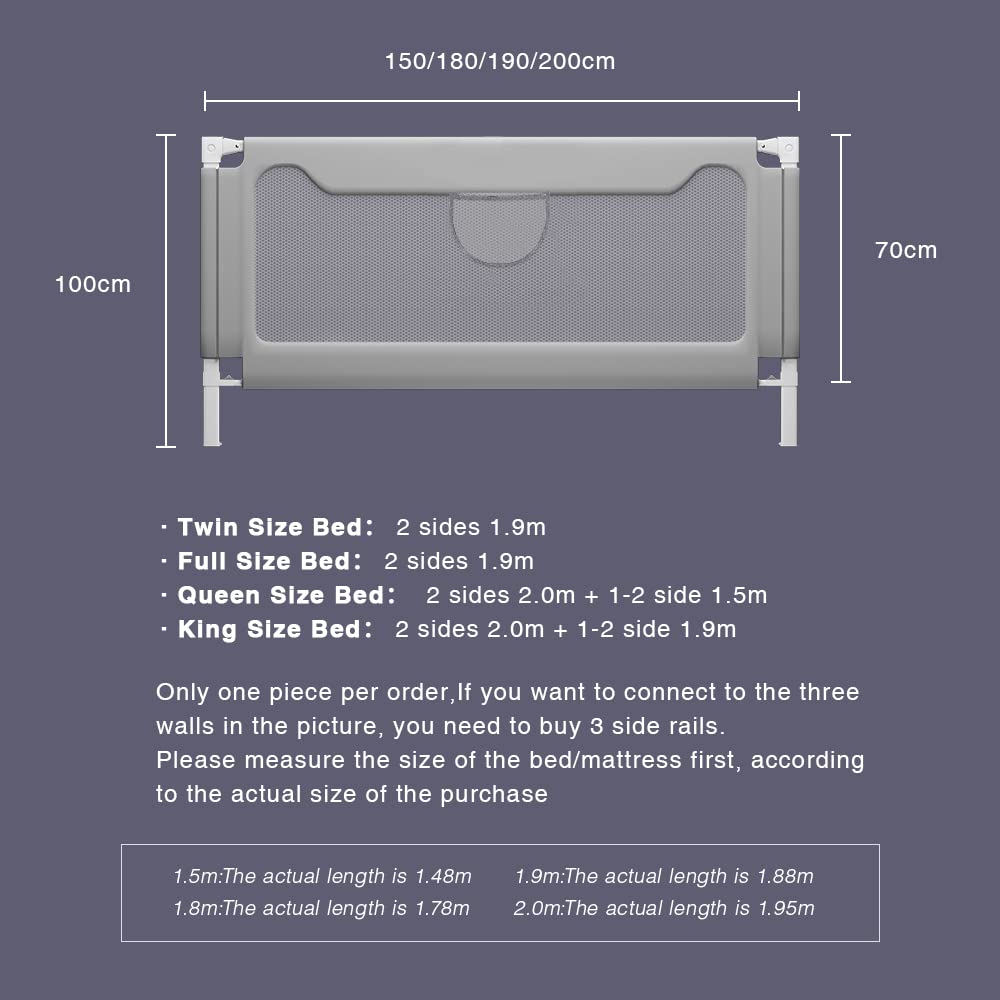 Ude-licate 3Sides Bed Rail Set for Toddlers - 2023Upgrade Extra Long Toddler Bedrail Guard for Queen Size - Safety Bed Guard Rails for Child(2m x 2+1.5m x1)