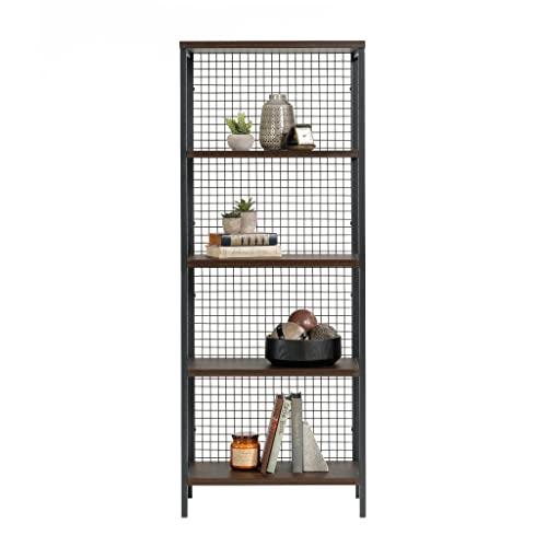 Sauder Market Commons Industrial 4-Shelf Metal & Wood Bookcase, Rich Walnut Finish