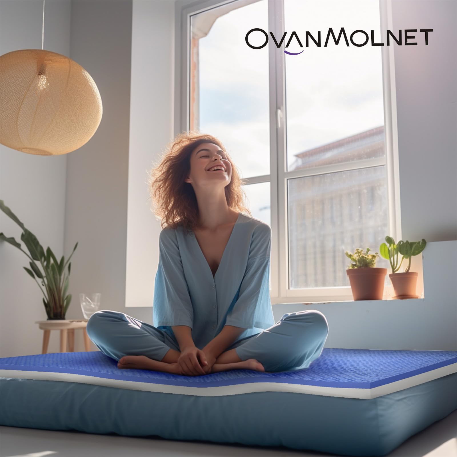 OvanMolnet 3 Inch Memory Foam Mattress Topper with Adaptive TPE Grid Layer Queen Size, Premium Supple Gel Memory Foam Pad with Removable Soft External Cover, High Density Breathable Bed Topper