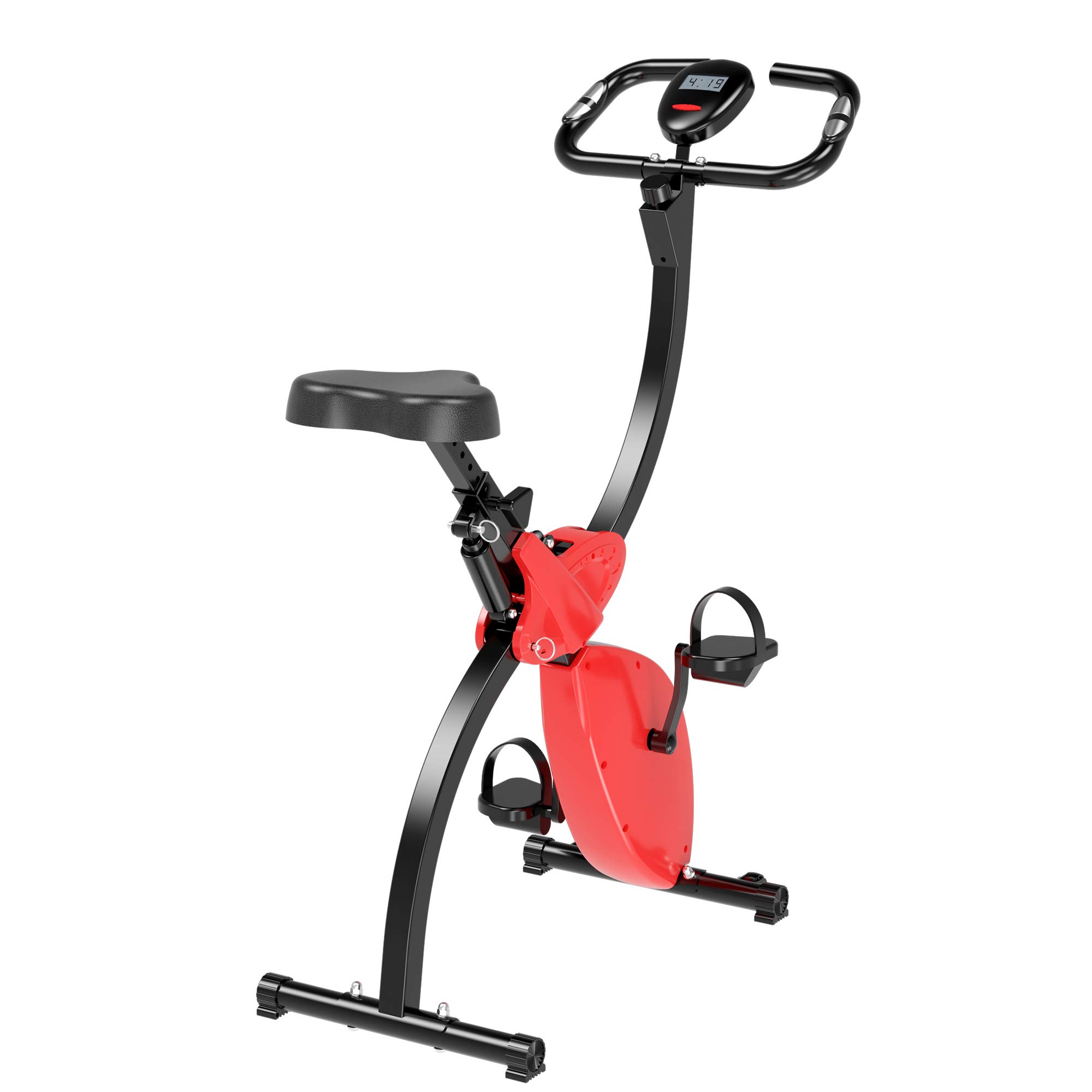 Soozier Foldable Upright Training X-Bike With Magnetic Resistance, Exercise Cycling Bicycle for Cardio, Aerobic Exercise, Red