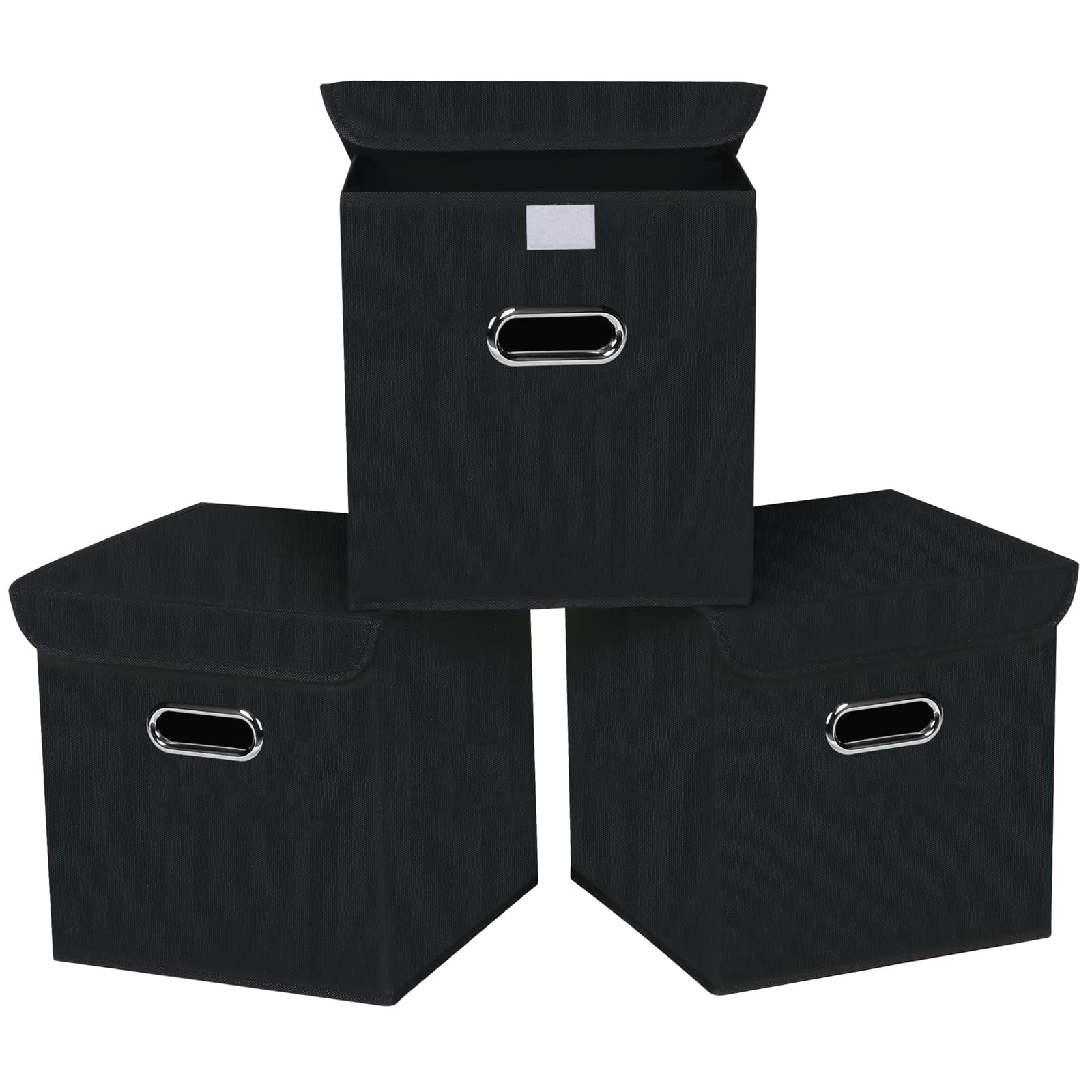 SEVENDOME Closet Organizers Fabric Storage Bins With Lids Collapsible Cube Storage Organizer Basket With Handles,Storage Boxes for Clothes Storage,Office Storage, Toys,3 Pack,(Black